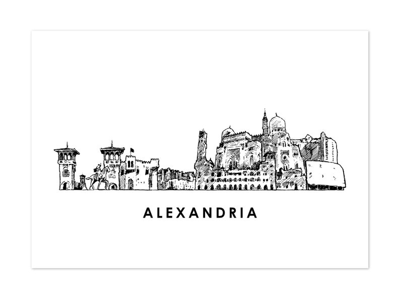 Alexandria Skyline Poster City Wall Art, Minimalist Poster, Drawing ...
