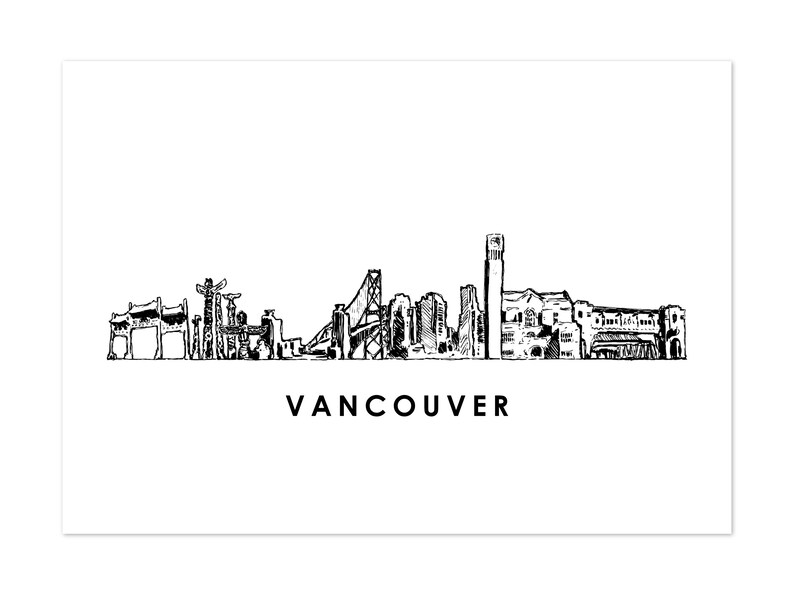 Vancouver Skyline Poster, Wall Art, Minimalist Poster, Drawing ...