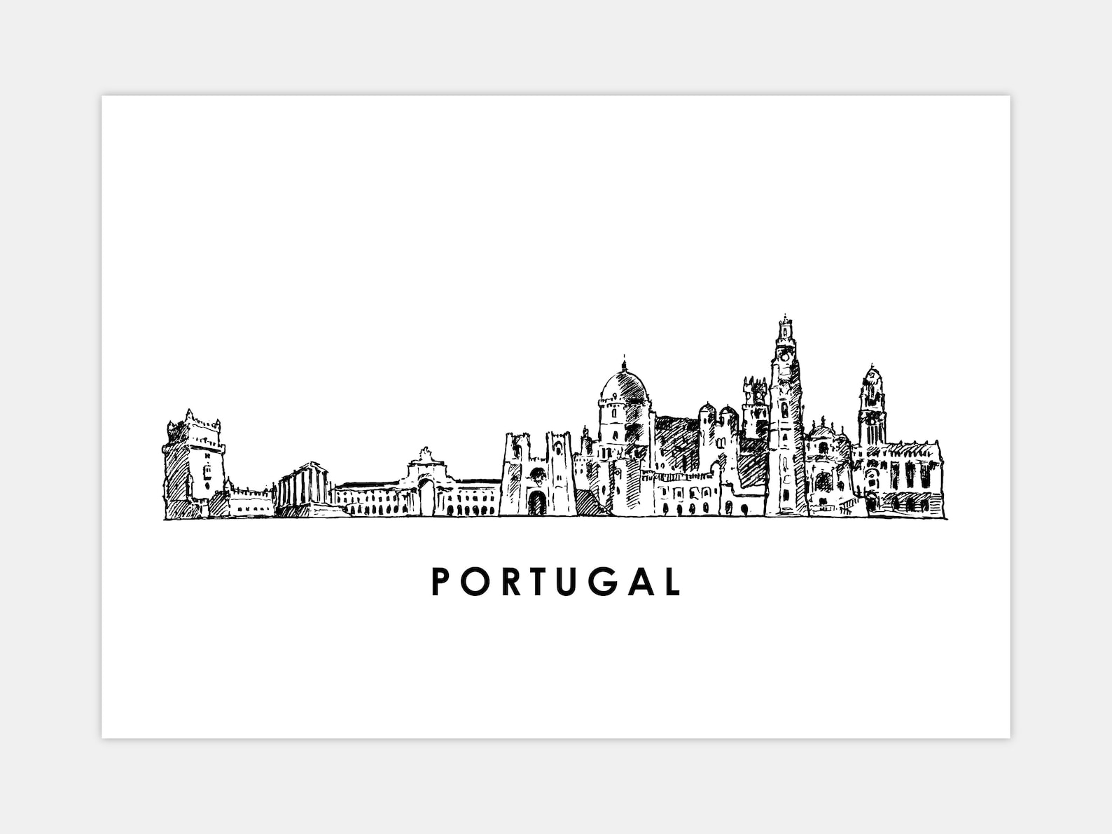 Portugal Drawing Art Print Skyline Portugal Landmarks - Etsy