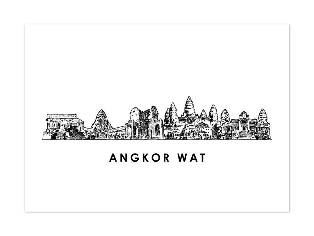 Angkor Wat Skyline Poster City Wall Art, Minimalist Poster, Drawing ...