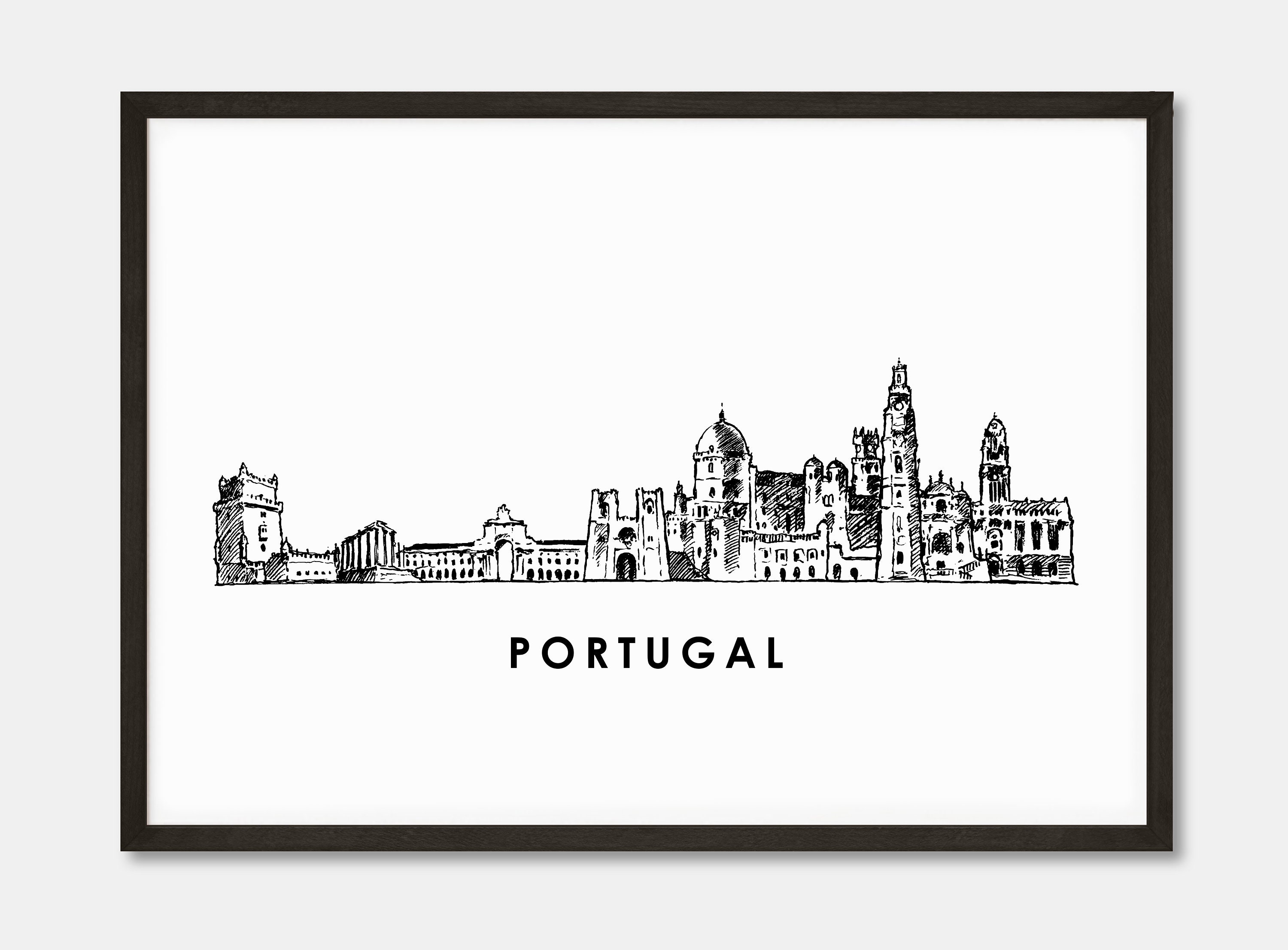 Portugal Drawing Art Print, Skyline, Portugal Landmarks Poster ...
