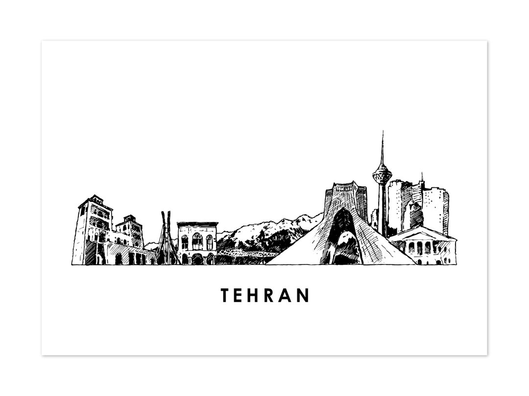 Tehran Skyline Poster City Wall Art, Iran City Drawing Tehran Landmarks ...