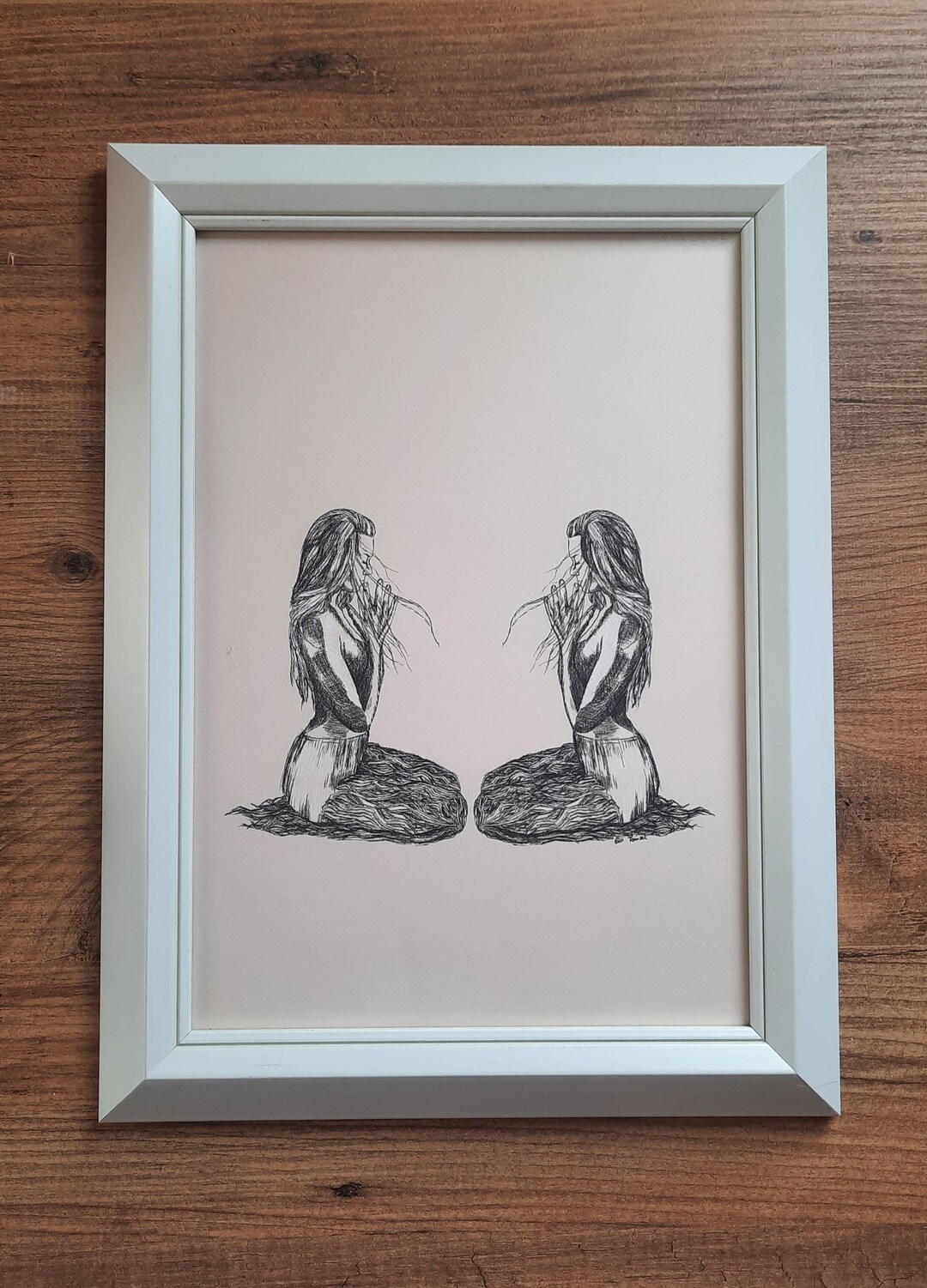 Surreal Feminine Ink Drawing. Dual Reflection Art Print, Emotional ...