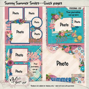 Sunny Summer Smiles Quick Pages-12x12 PNG Pages, Digital Scrapbooking ...