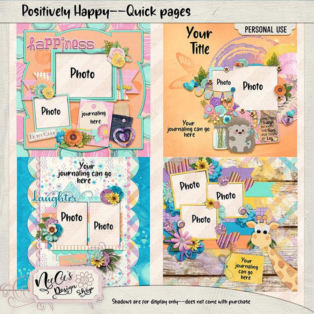 Positively Happy Quick Pages-12x12 PNG Pages, Digital Scrapbooking - Etsy