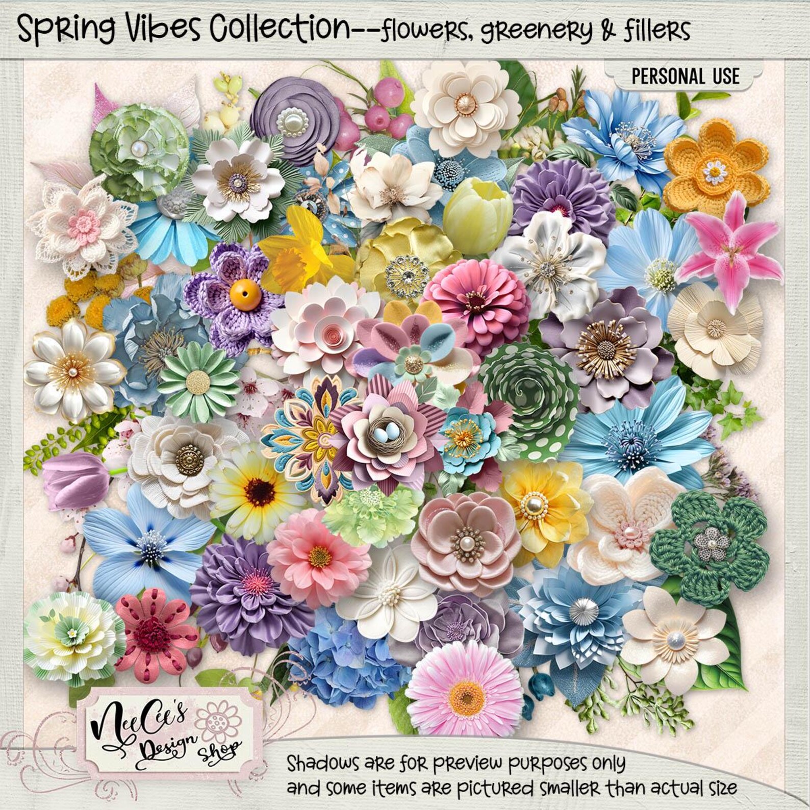 Spring Vibes Collection-digital Scrapbooking, 12x12 Format, PNG & JPEG ...