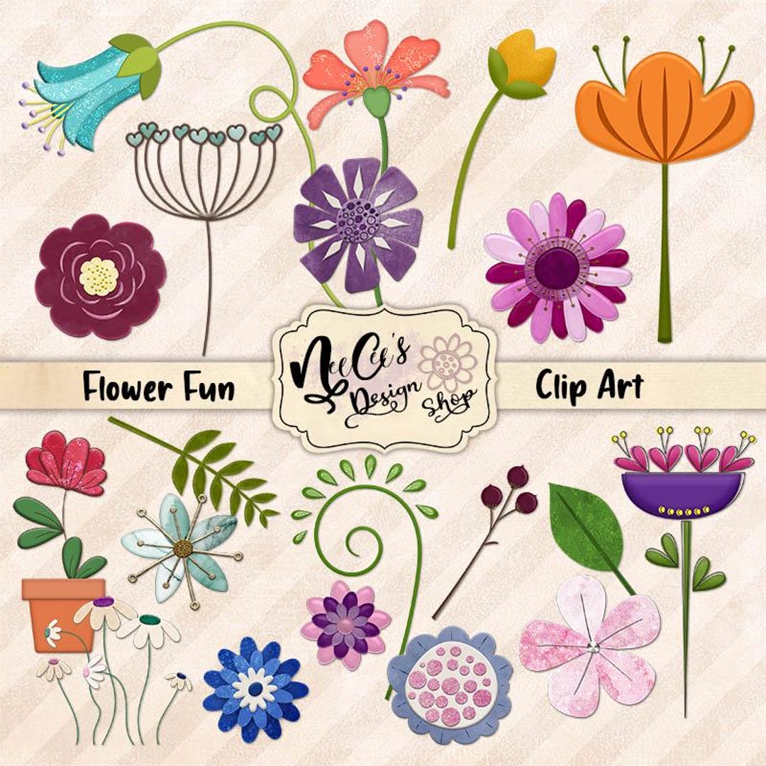 Flower Fun Clip Art Collection-20 Individual PNG Files Made at 300 Dpi ...
