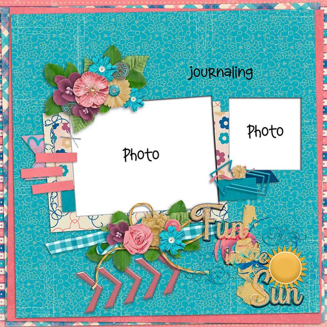 Sunny Summer Smiles Quick Pages-12x12 PNG Pages, Digital Scrapbooking ...