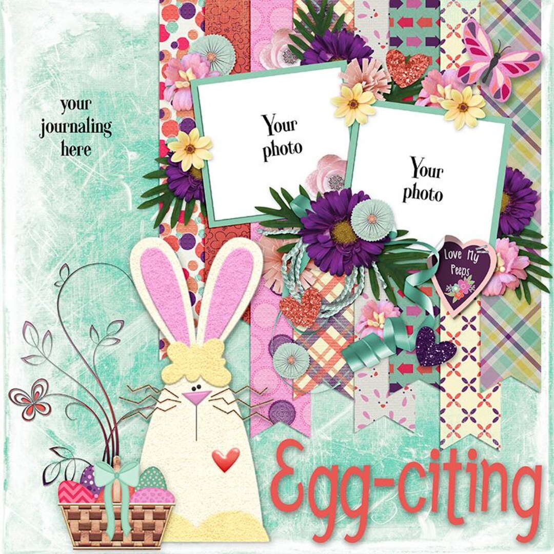 Bunny Hop-quick Page, Single Pg 3, 12x12 Scrapbook Pg, PNG Format, 300 DPI, Easter, Bunny ...