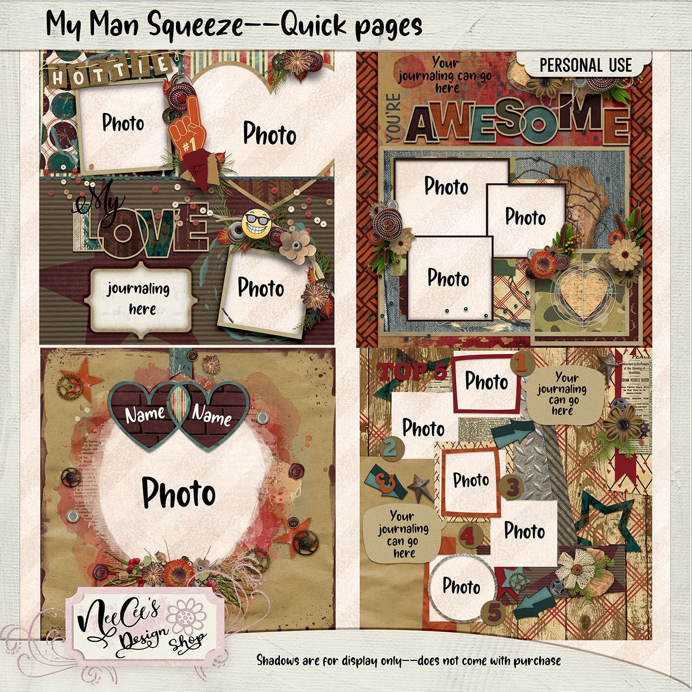 My Man Squeeze Quick Pages-12x12 PNG Scrapbook Pages, Digital ...