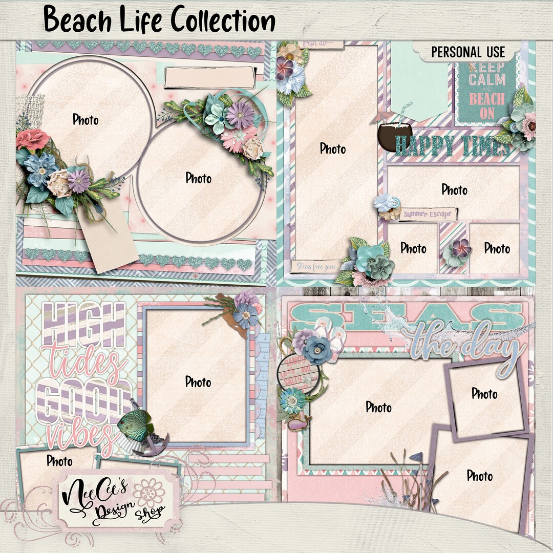 Beach Life Quick Pages-12x12 PNG Pages Digital Scrapbooking - Etsy