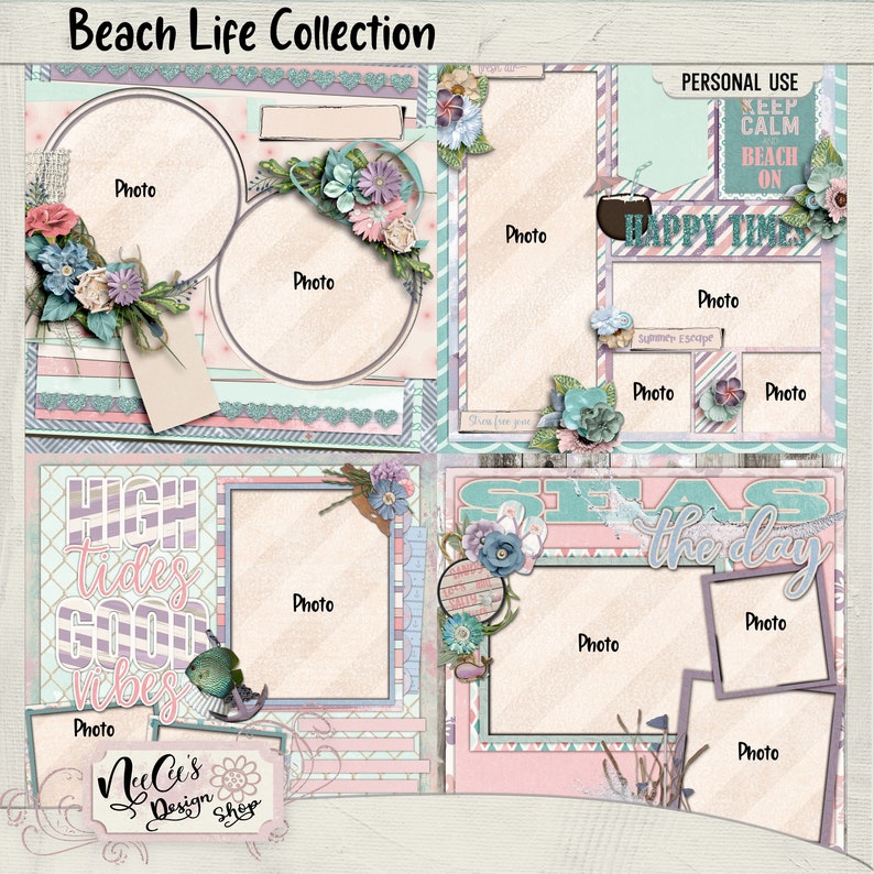 Beach Life Quick Pages-12x12 PNG Pages Digital Scrapbooking - Etsy