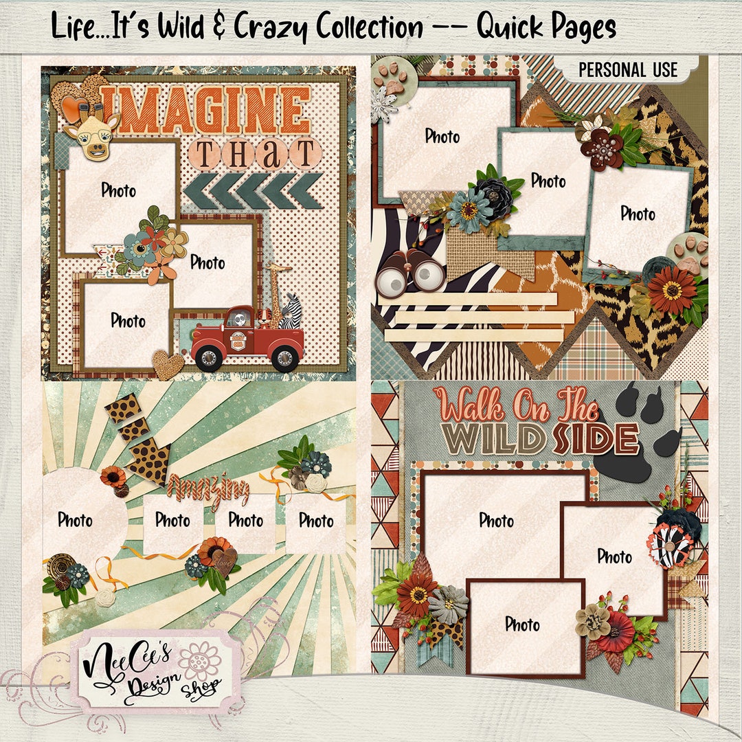 Life-it's Wild & Crazy Quick Pages-12x12 PNG Scrapbook Pages, Digital ...