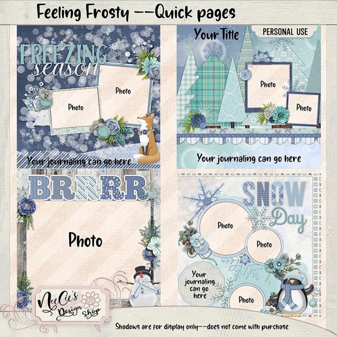Feeling Frosty Quick Pages- 12x12 PNG Pages, Digital Scrapbooking ...