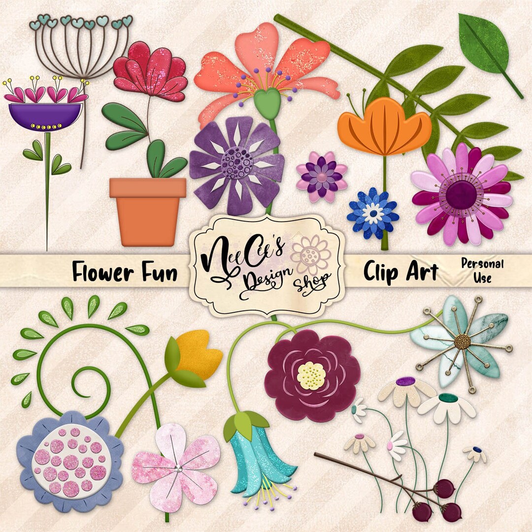Flower Fun Clip Art Collection-20 Individual PNG Files Made at 300 Dpi ...