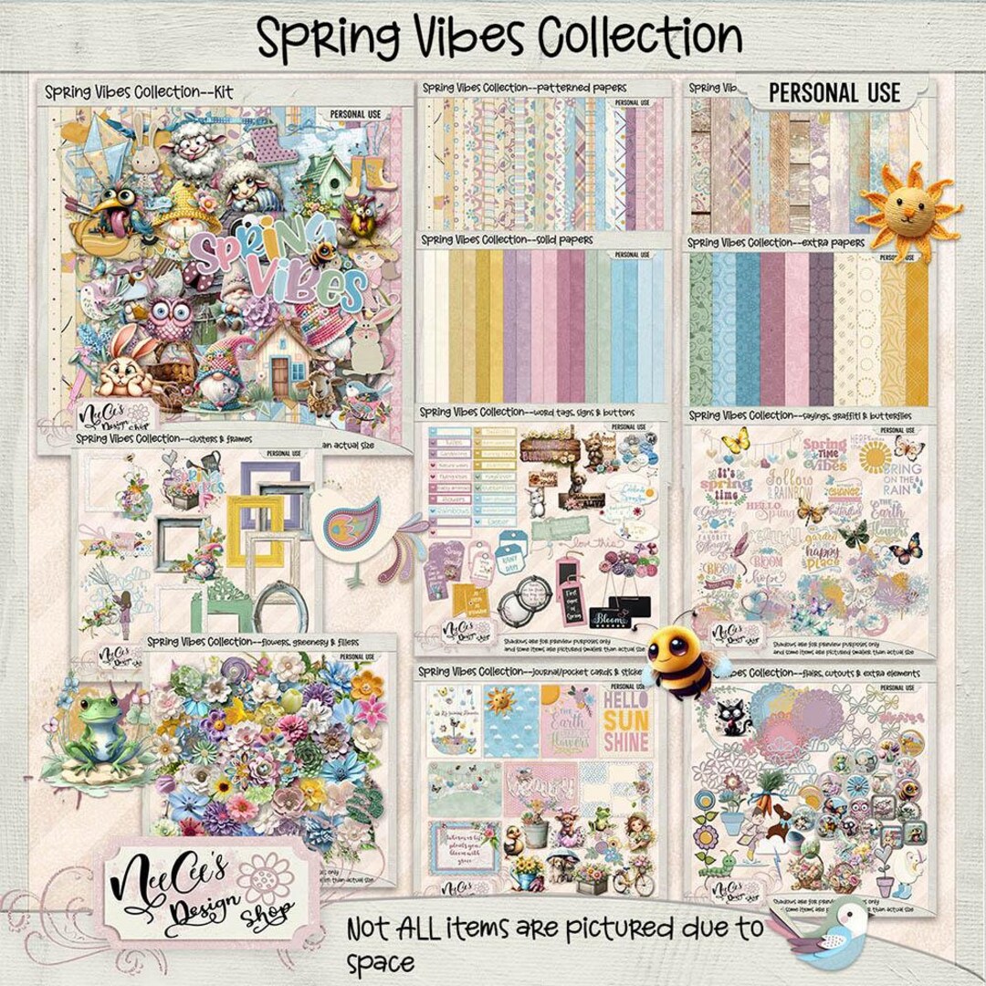 Spring Vibes Collection-digital Scrapbooking, 12x12 Format, PNG & JPEG ...