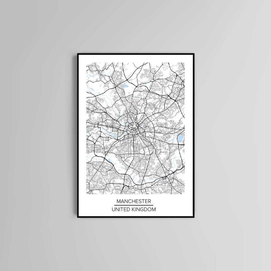 Manchester Map Poster Print Home Wall Art Decor City Wall Map Modern ...