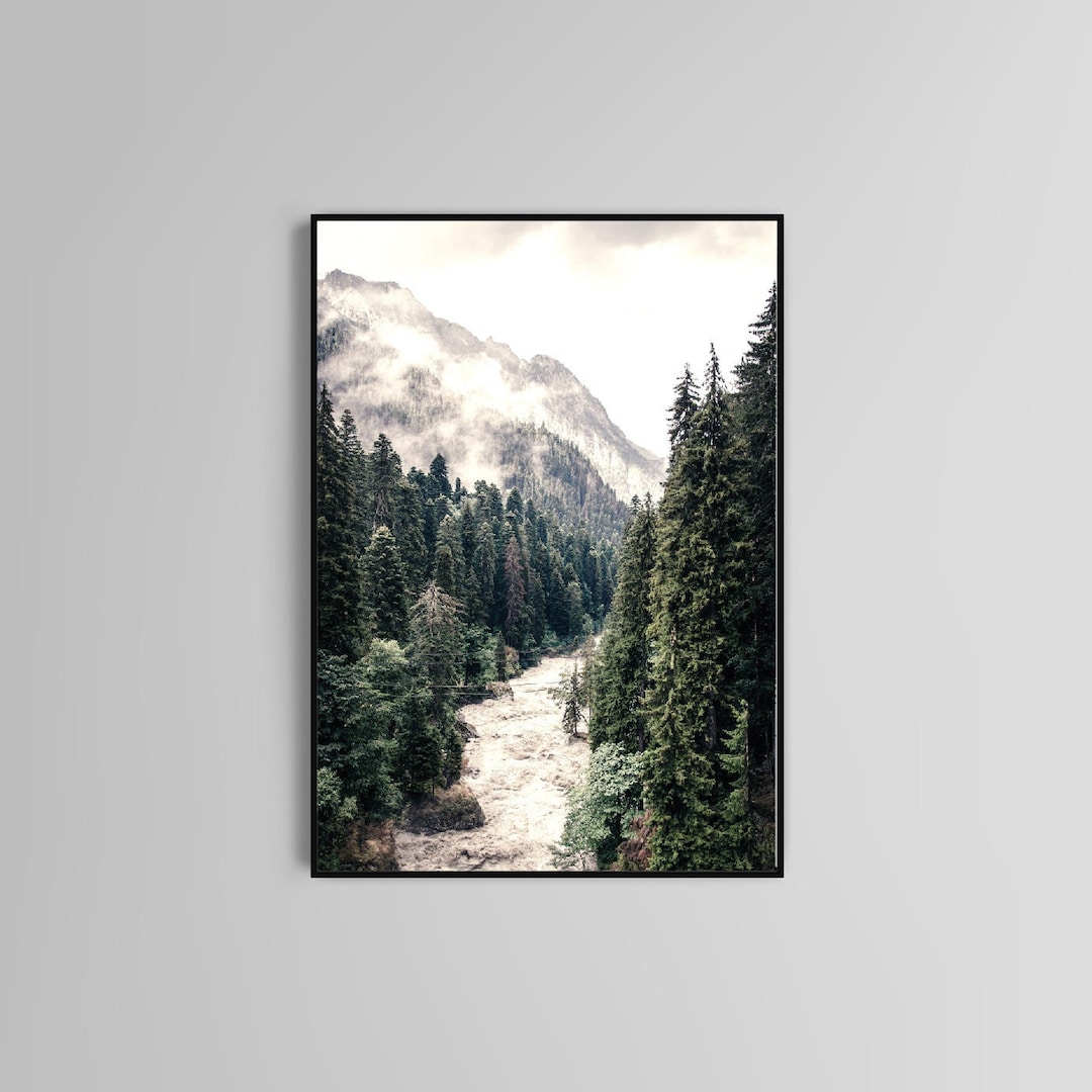 River Mountain Forest Poster Print Home Wall Art Decor Nature Scenery ...