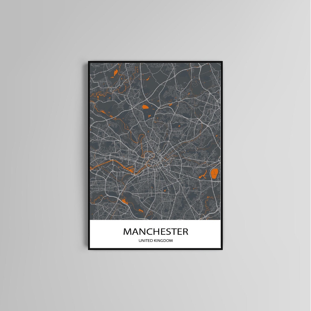 Manchester Map Map Gifts Wall Art Home Accessories Map Print Home Art ...