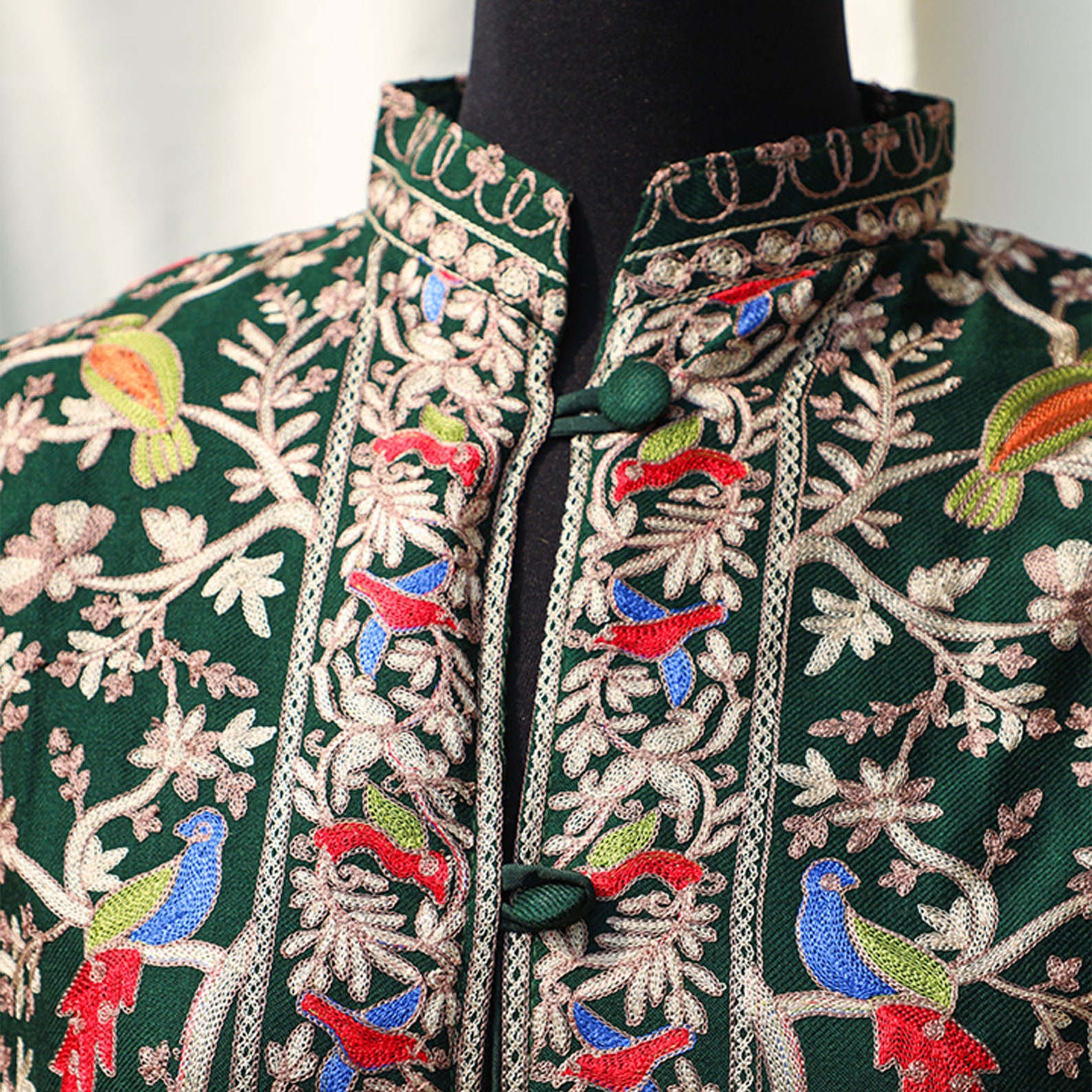 Dark Green Embroidered Long Jacket for Bohemian Rave Pashmina Jacket ...