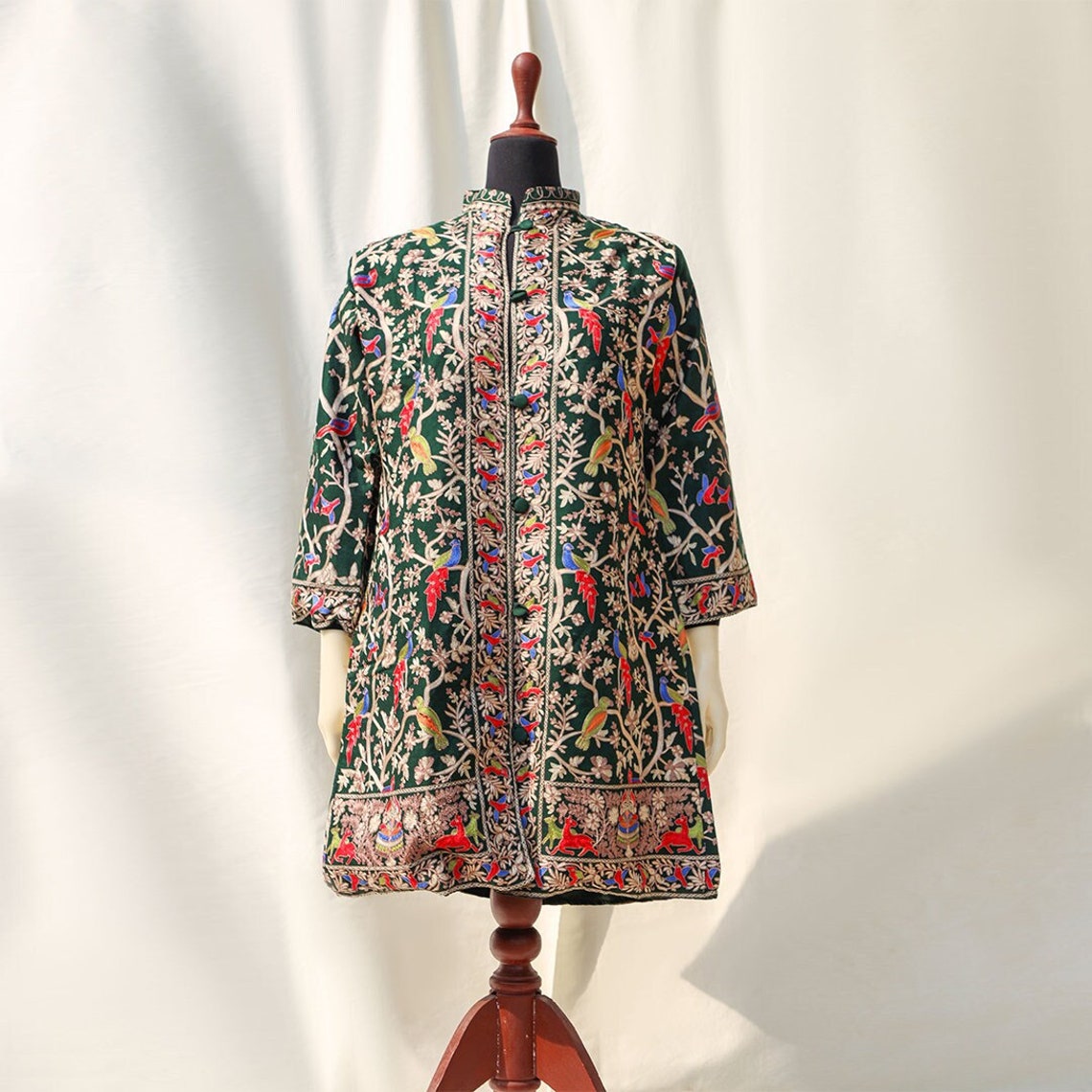 Dark Green Embroidered Long Jacket for Bohemian Rave Pashmina Jacket ...