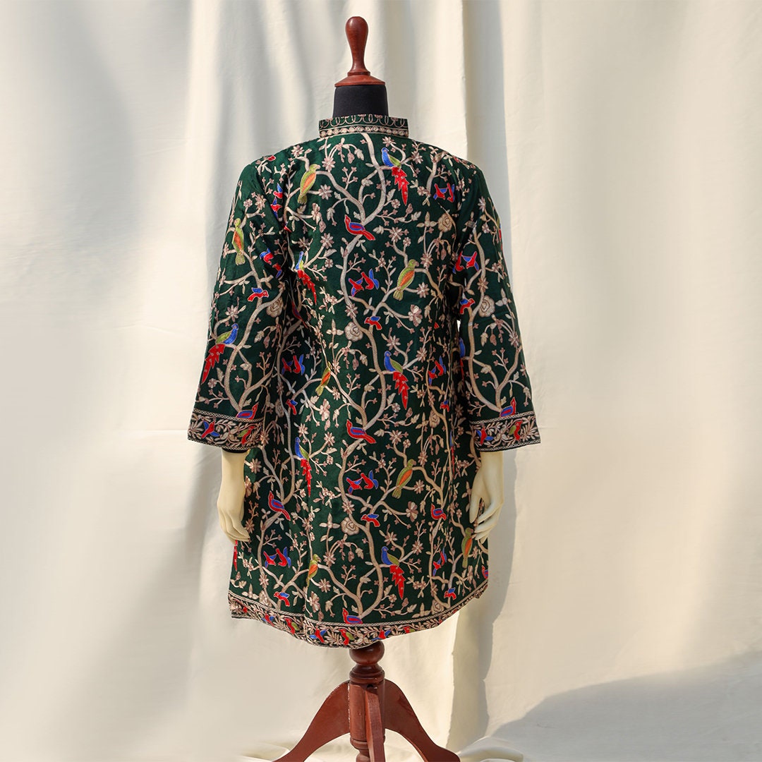 Dark Green Embroidered Long Jacket for Bohemian Rave Pashmina Jacket ...