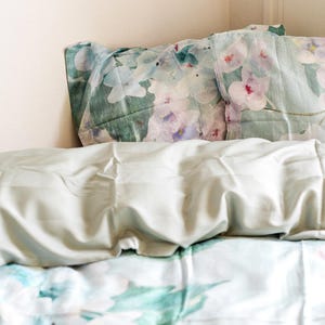Pastel Floral Duvet Set in Luxe Sateen Cotton Handmade With Light Sage ...