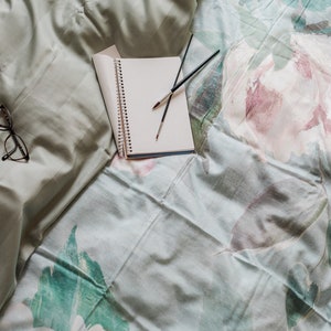 Pastel Floral Duvet Set in Luxe Sateen Cotton Handmade With Light Sage ...