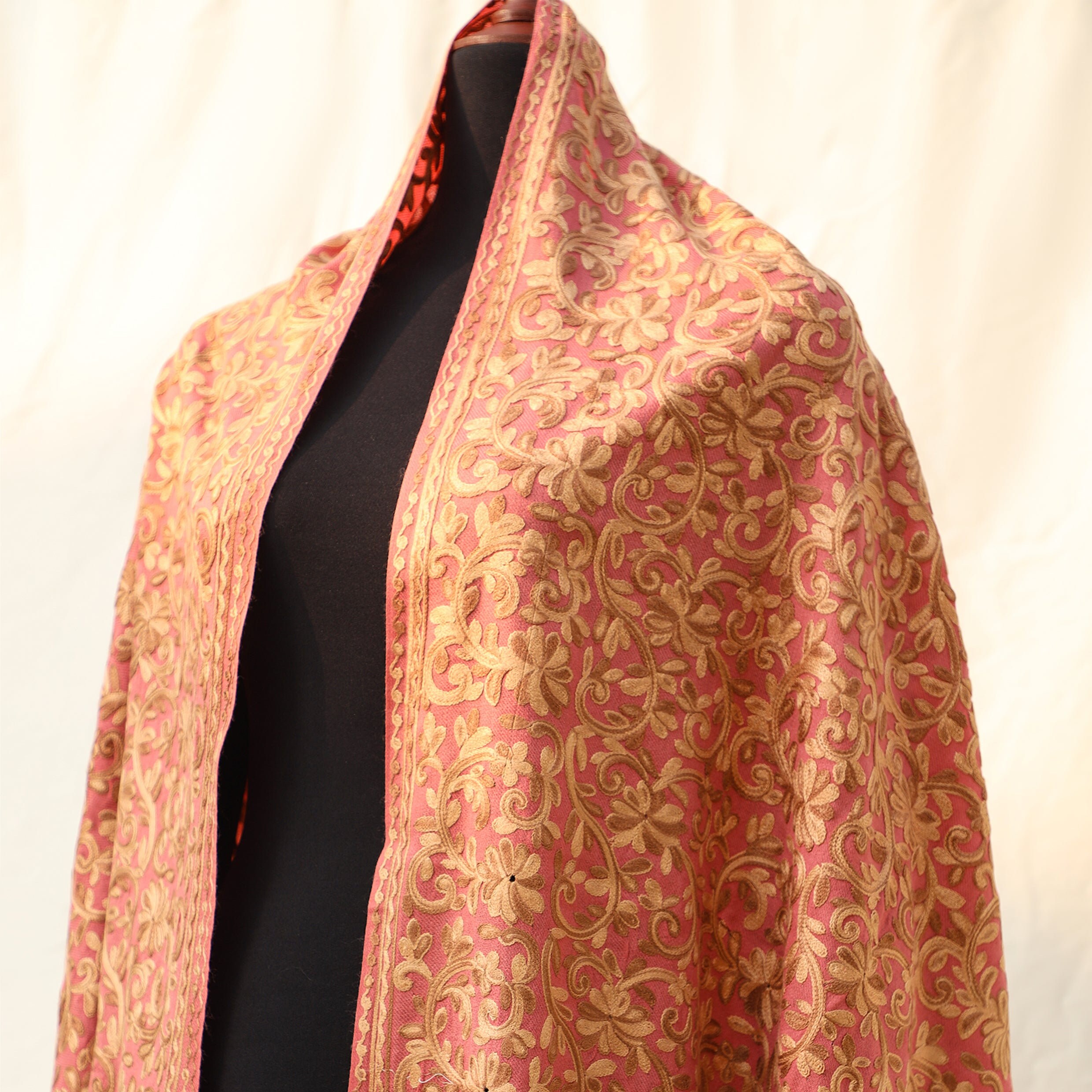 Champagne Pink Kashmiri Scarf Gift Bridal Aari Pashmina Wool Shawl ...