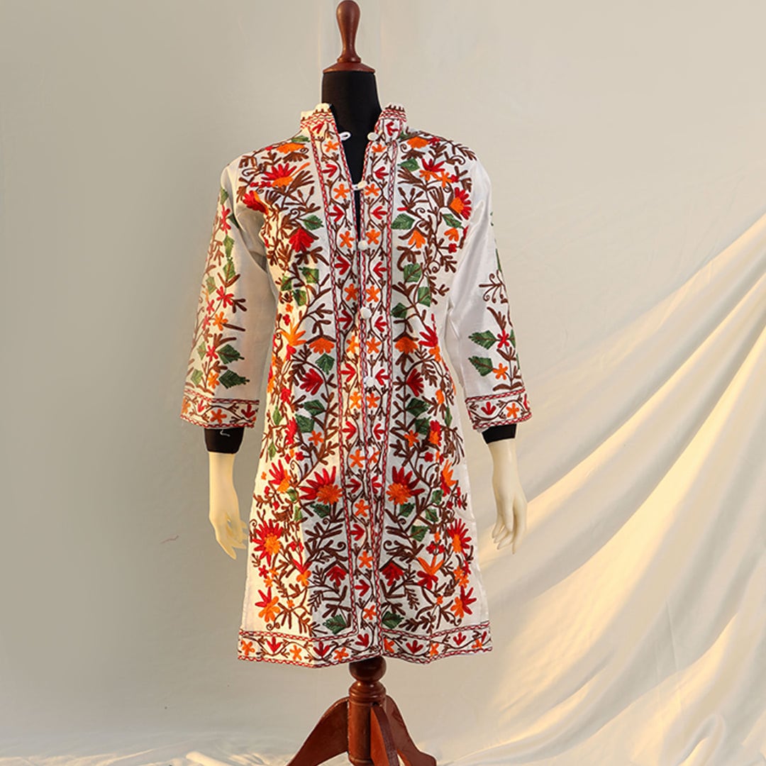 Knee Length White Boho Long Coat for Women Party Wear Elegant Floral ...