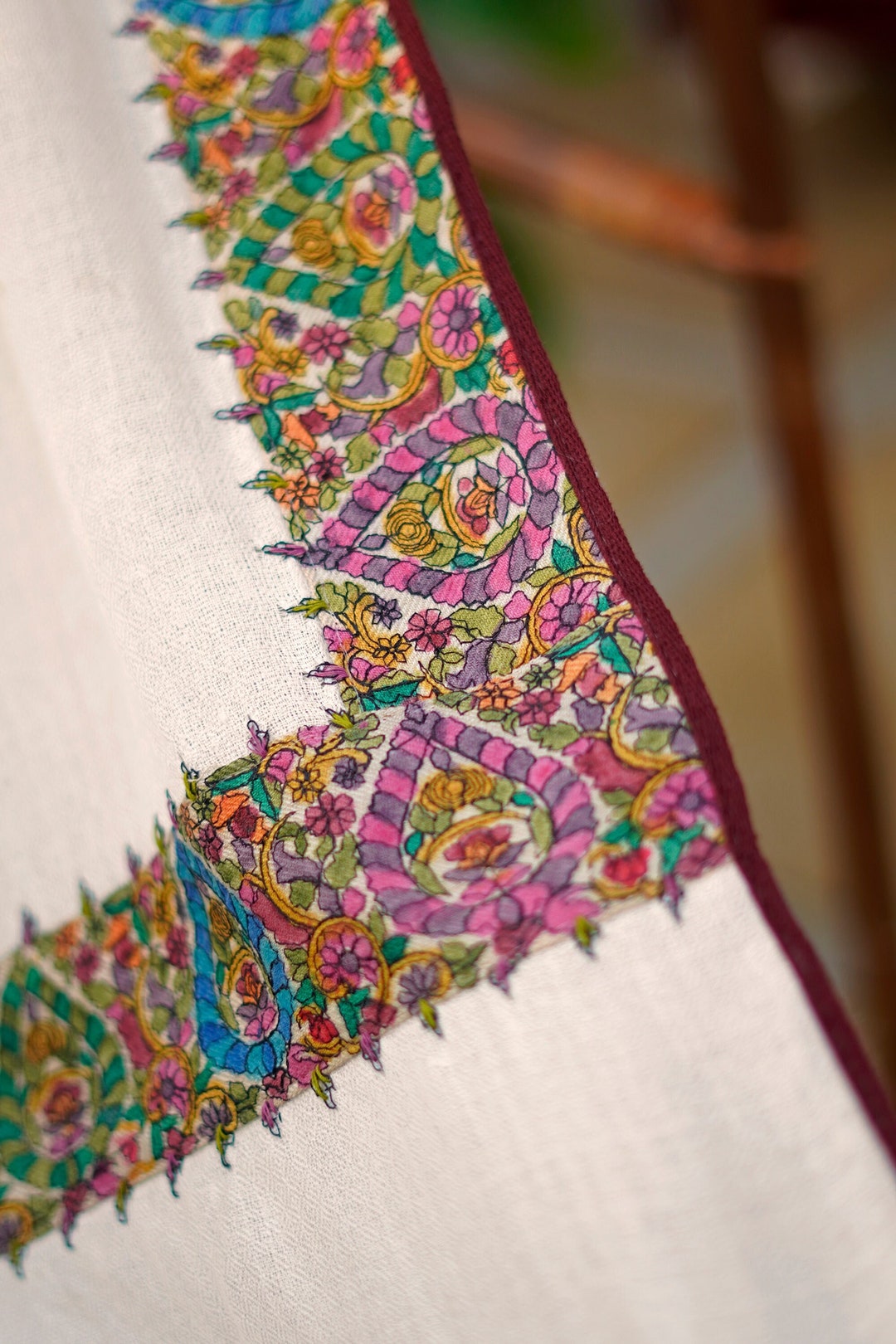 Hand Painted Kashmiri Scarf Boho Pashmina Shawl Kalamkari Scarf ...