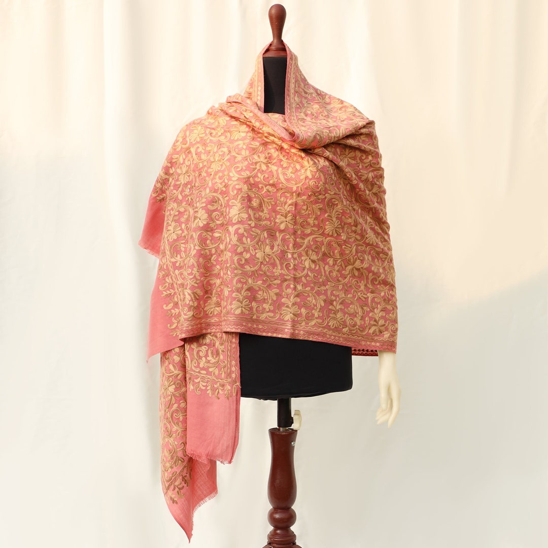 Champagne Pink Kashmiri Scarf Gift Bridal Aari Pashmina Wool Shawl ...