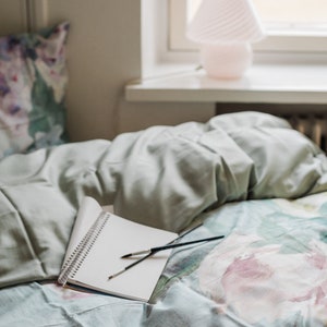 Pastel Floral Duvet Set in Luxe Sateen Cotton Handmade With Light Sage ...