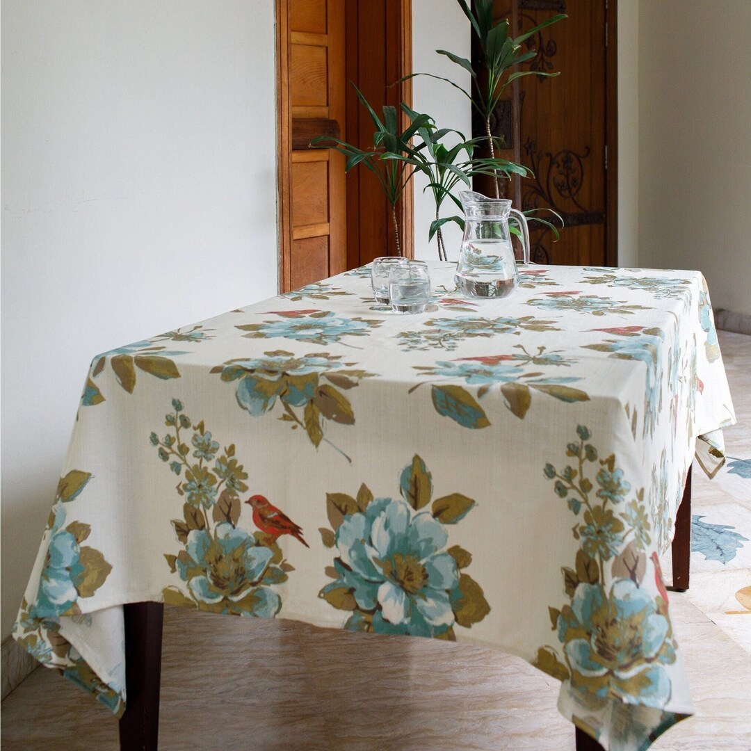 Floral Table Cloth Cream White Rectangle Tablecloth Pure Cotton Square ...