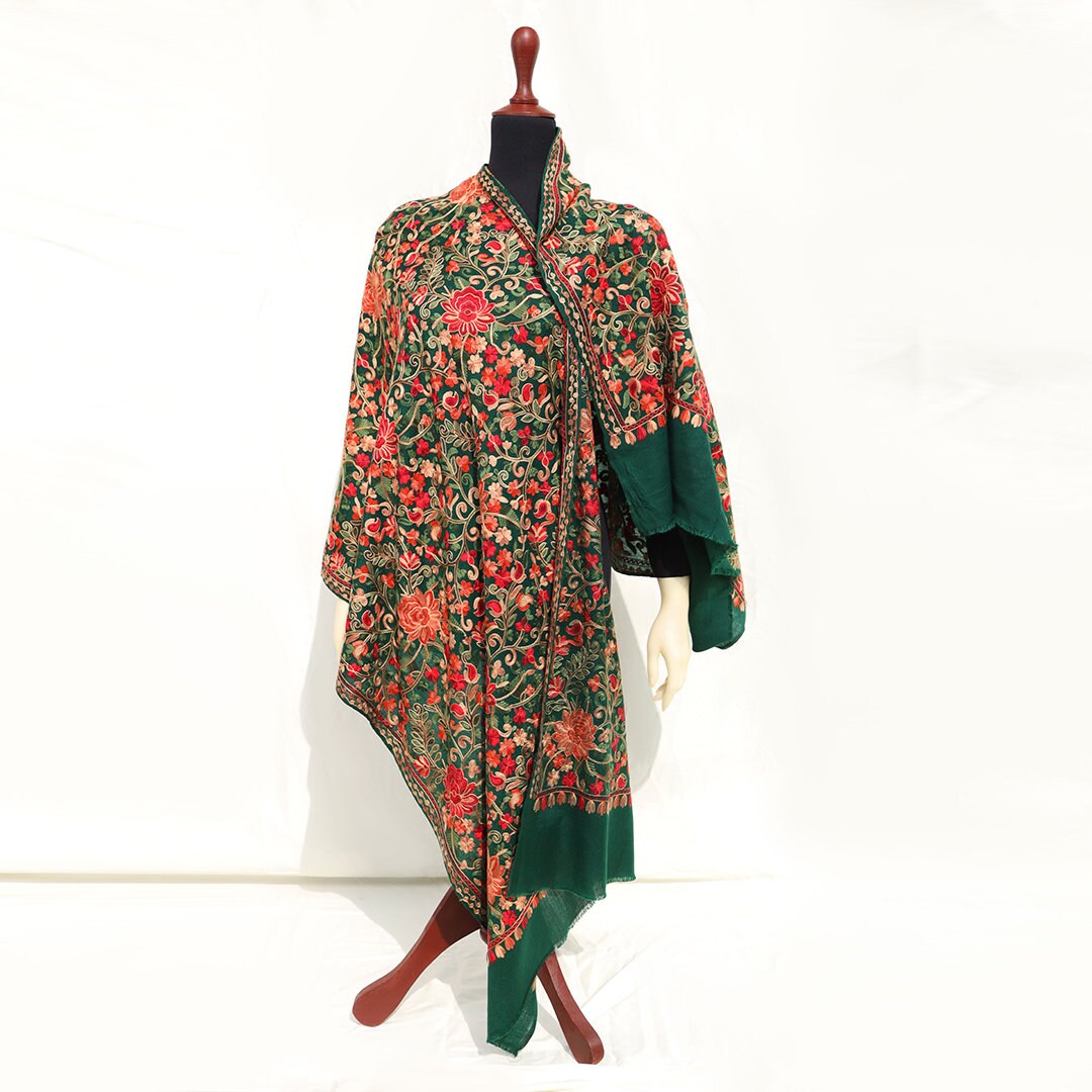 Dark Bottle Green Kashmiri Pashmina Shawl for Her Rave Pashmina Scarf ...