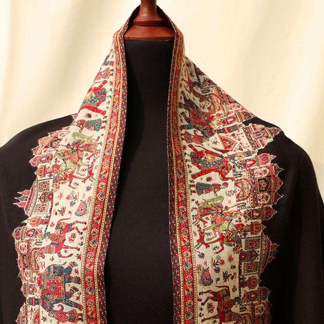 Black Kani Shawl Mughal Inspired Multicolored Kani Wedding Embroidery ...