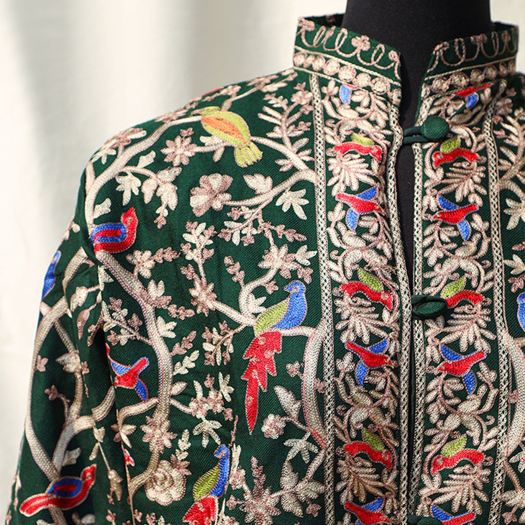 Dark Green Embroidered Long Jacket for Bohemian Rave Pashmina Jacket ...