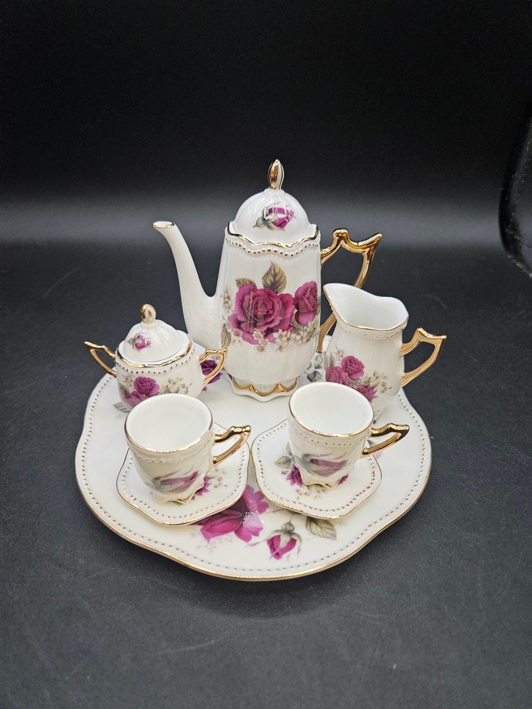 VTG. Mini Porcelain Red Rose Tea Set - Etsy