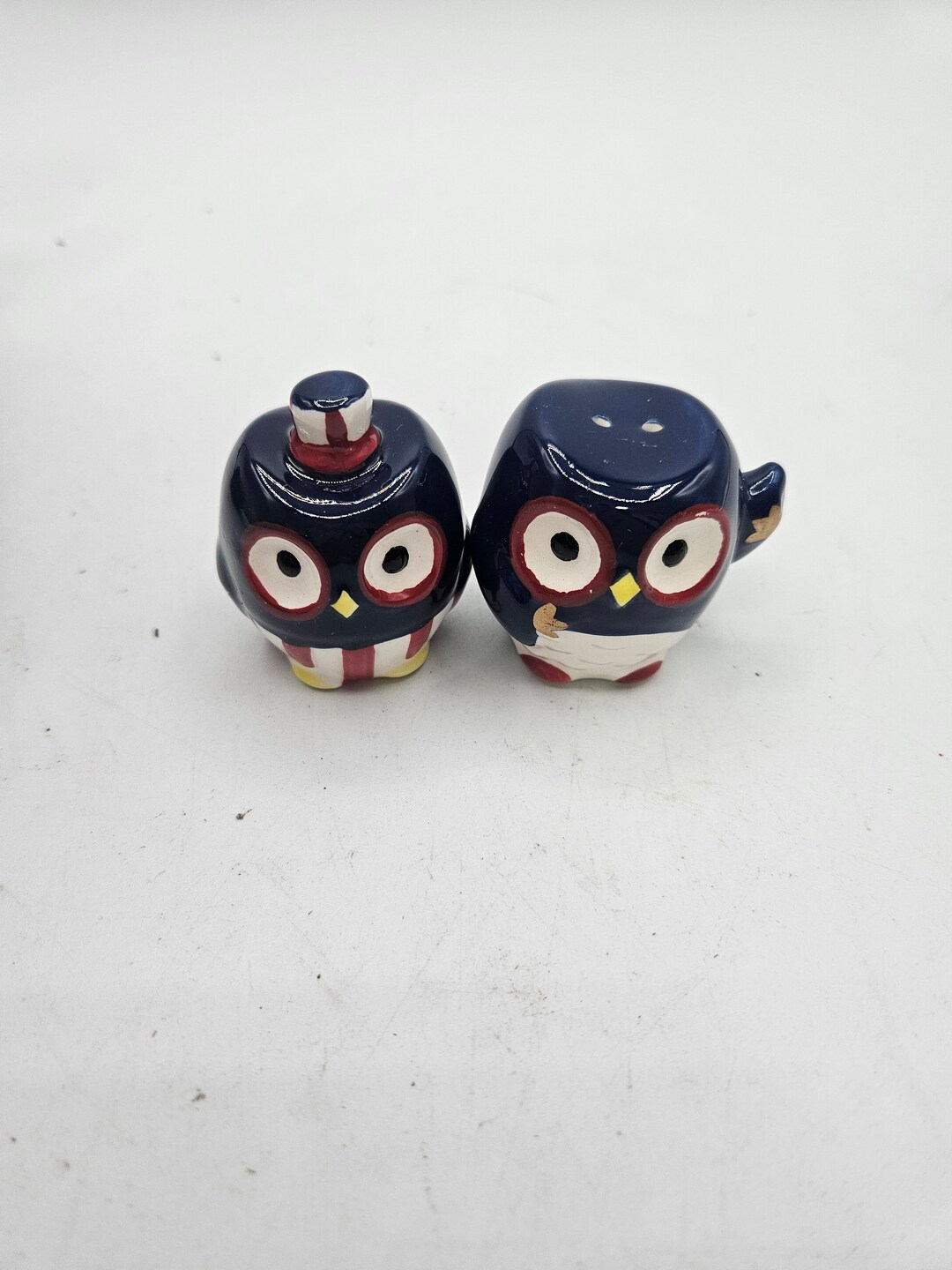 Ceramic Owl 'uncle Sam' Salt and Pepper Shakers - Etsy