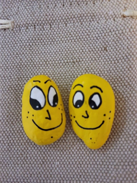 Hand Painted Rocks Smiley Face Rocks Set of 2 | Etsy