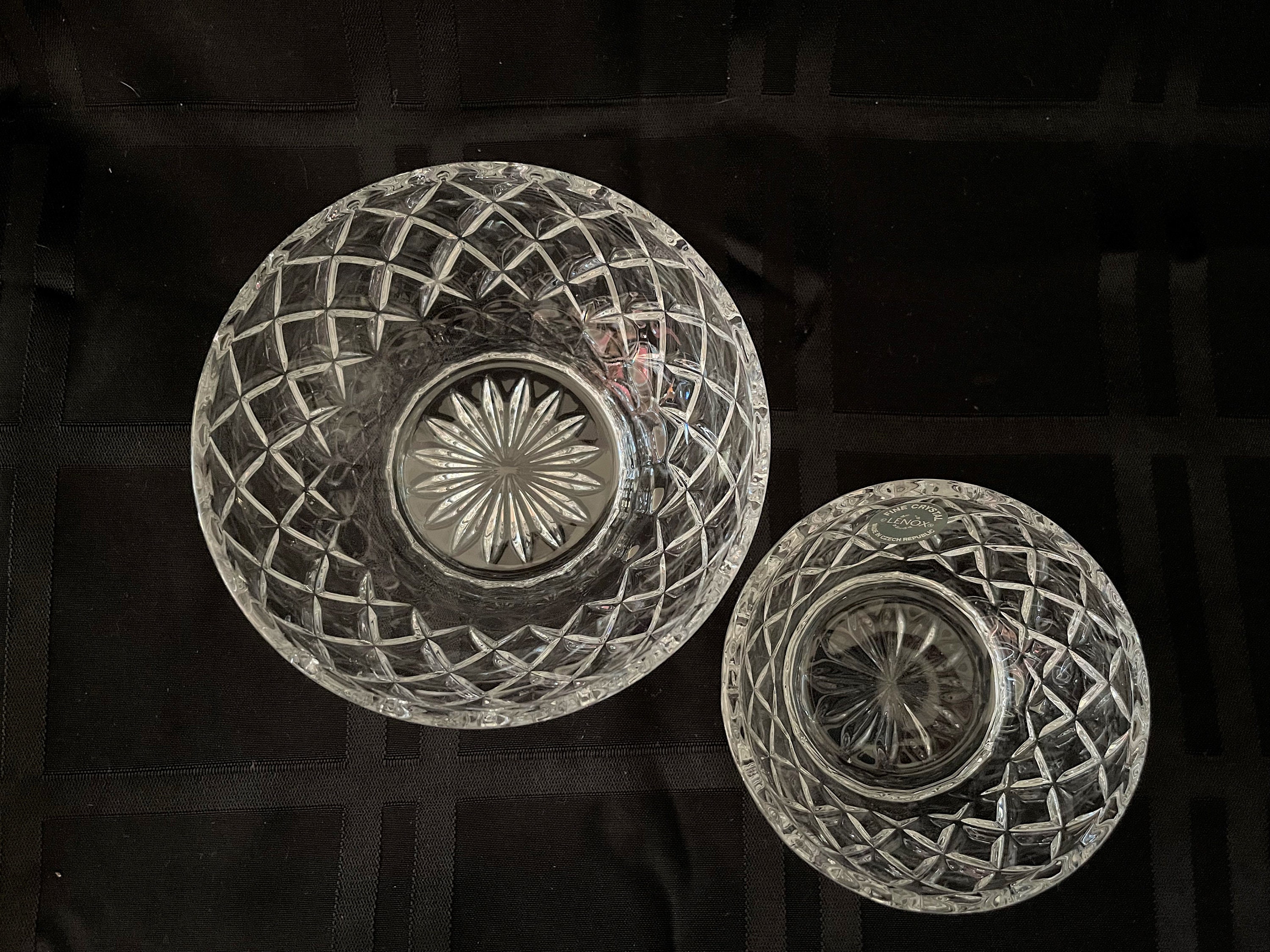 Vintage Diamond Pattern Crystal Bowl Set, Made by Lenox Glass, 2 Sizes ...