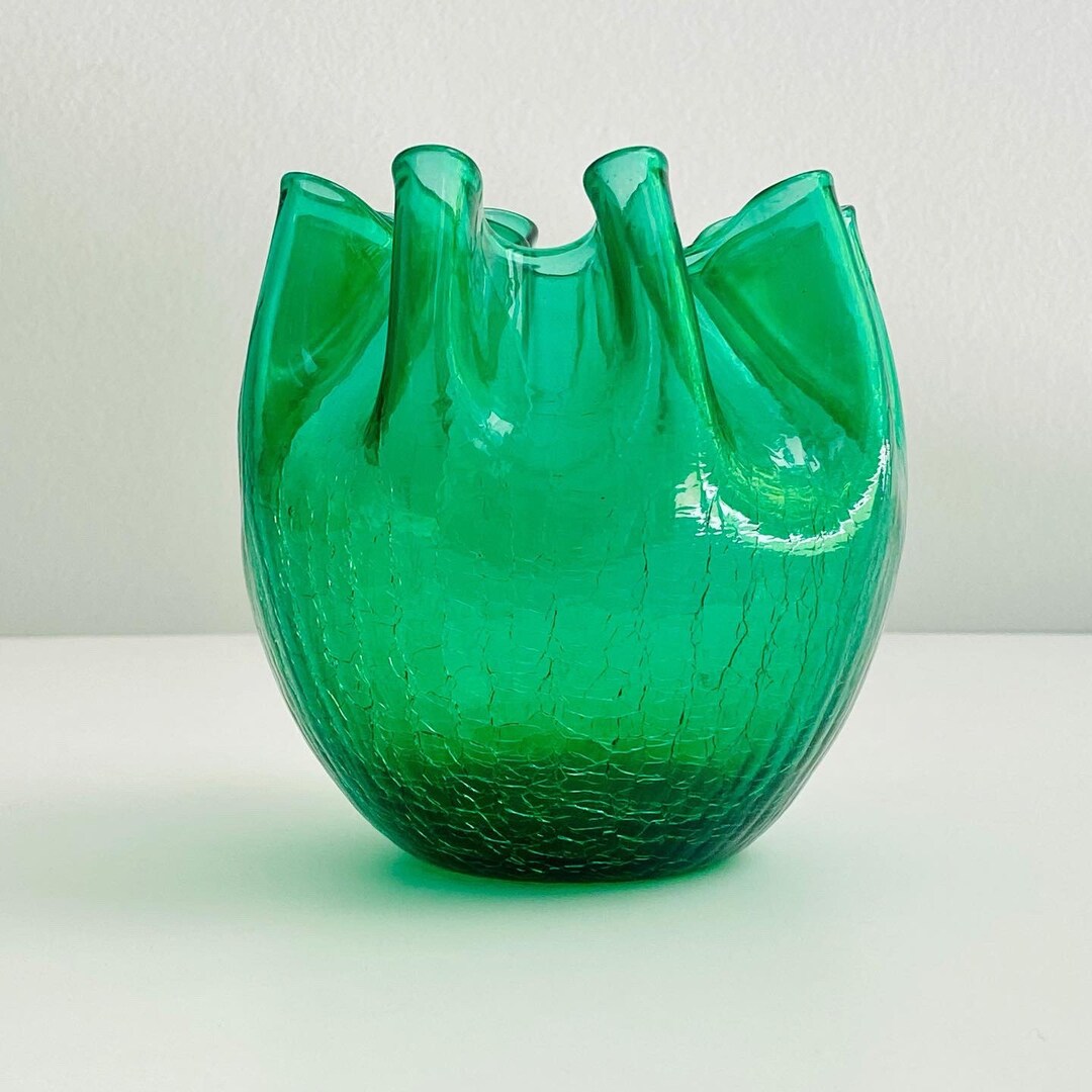 Pilgrim Glass Company 1950s Hand Blown Crackle Vase - Etsy