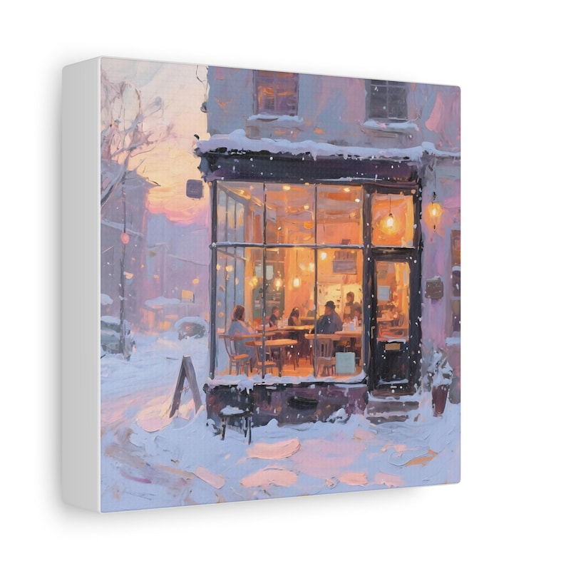 Cozy Snowy Café Scene Matte Canvas - Etsy