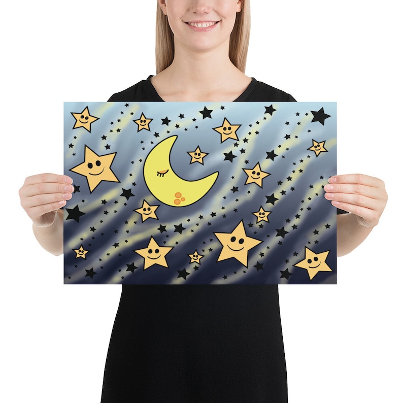 Moon and Stars Poster - Etsy