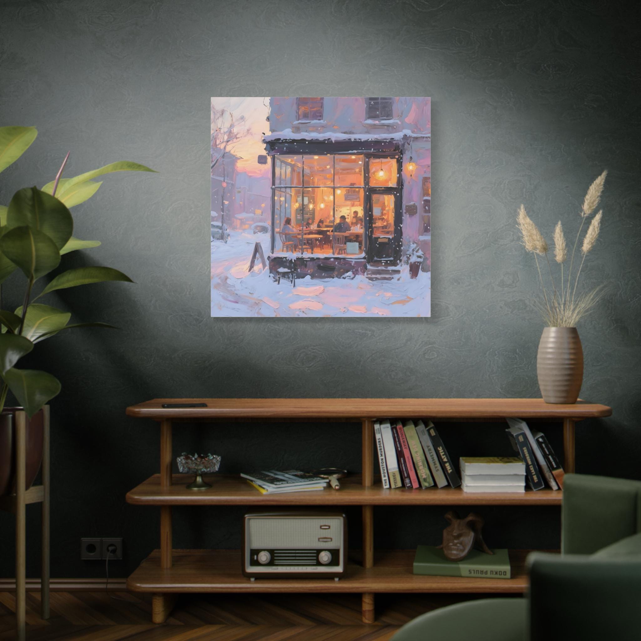 Cozy Snowy Café Scene Matte Canvas - Etsy