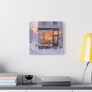 Cozy Snowy Café Scene Matte Canvas - Etsy