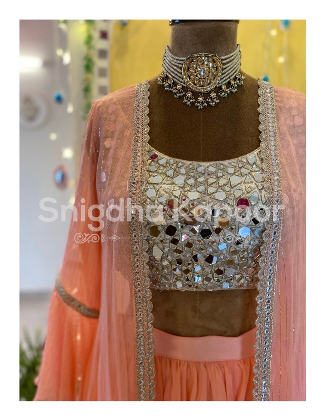 Blush Peach Shimmer Cape Jacket Mirror Embroidered Blouse and - Etsy