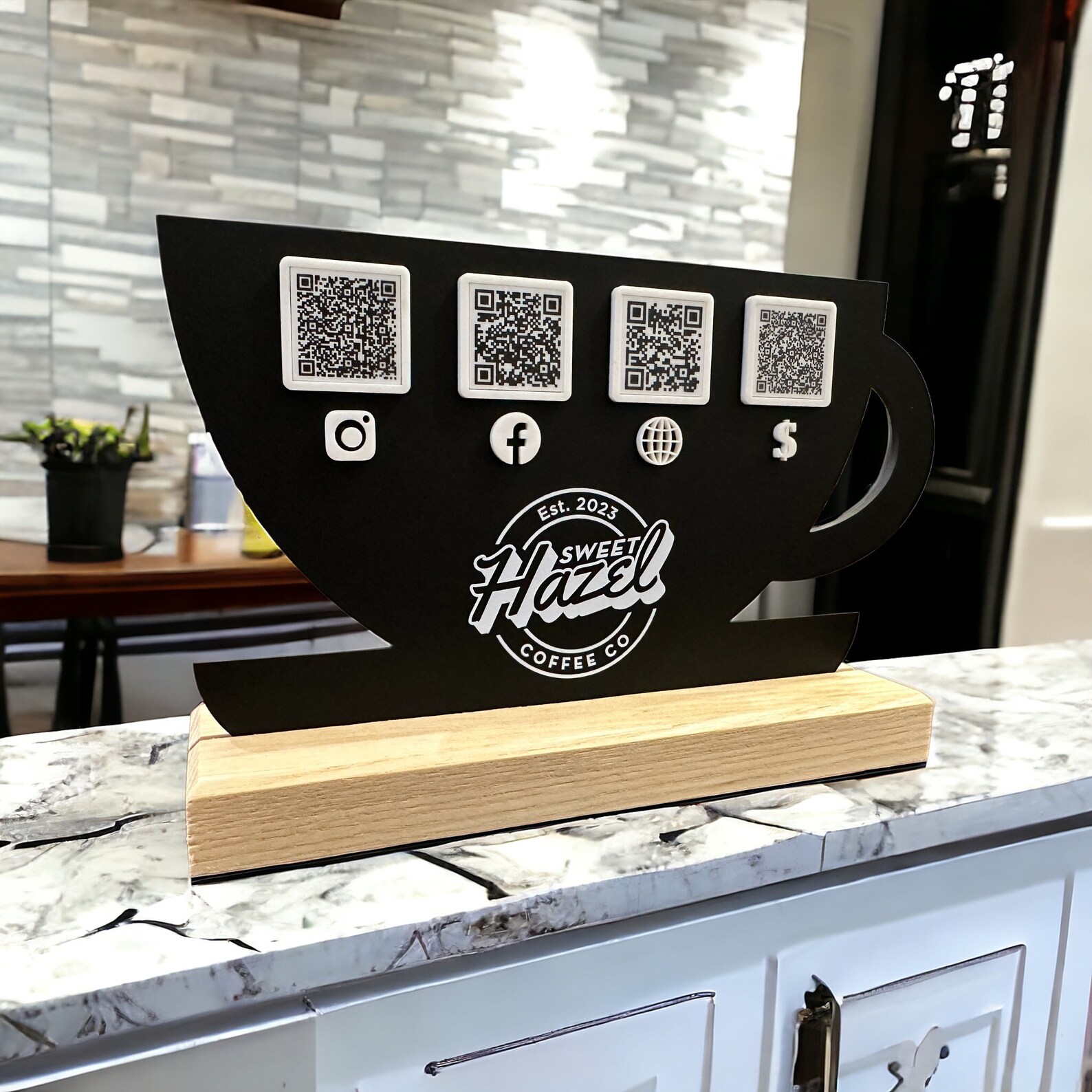 Custom QR Code Coffee Cup Sign, Hardwood Base, Vendor Events - Etsy