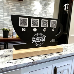 Four QR Code Coffee Cup Sign With Handmade a Hardwood Base and Your ...