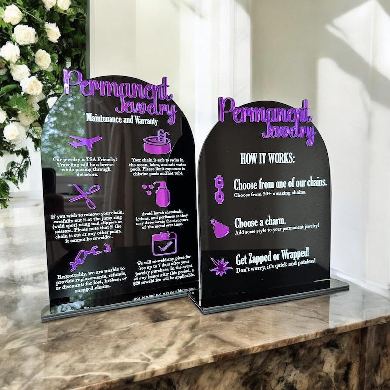 Permanent Jewelry Sign Set – “how It Works” & Aftercare Acrylic Signs ...